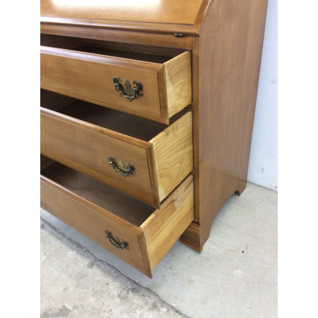 Vintage Maple Drop Front Secretary Desk With Brass Hardware | Chairish