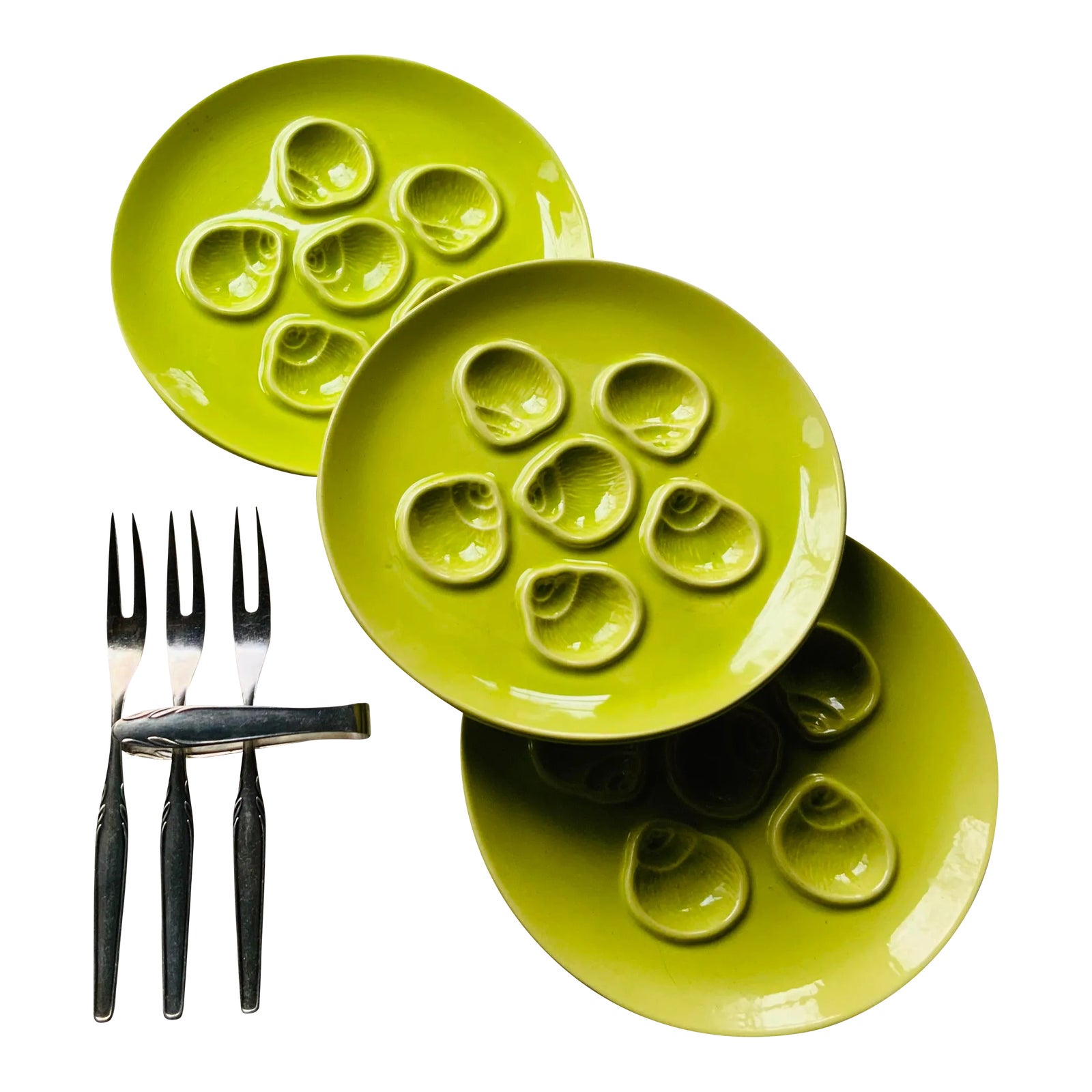 Parisian Find: Chartreuse Mid-Century Escargot Set With Danish Silver ...
