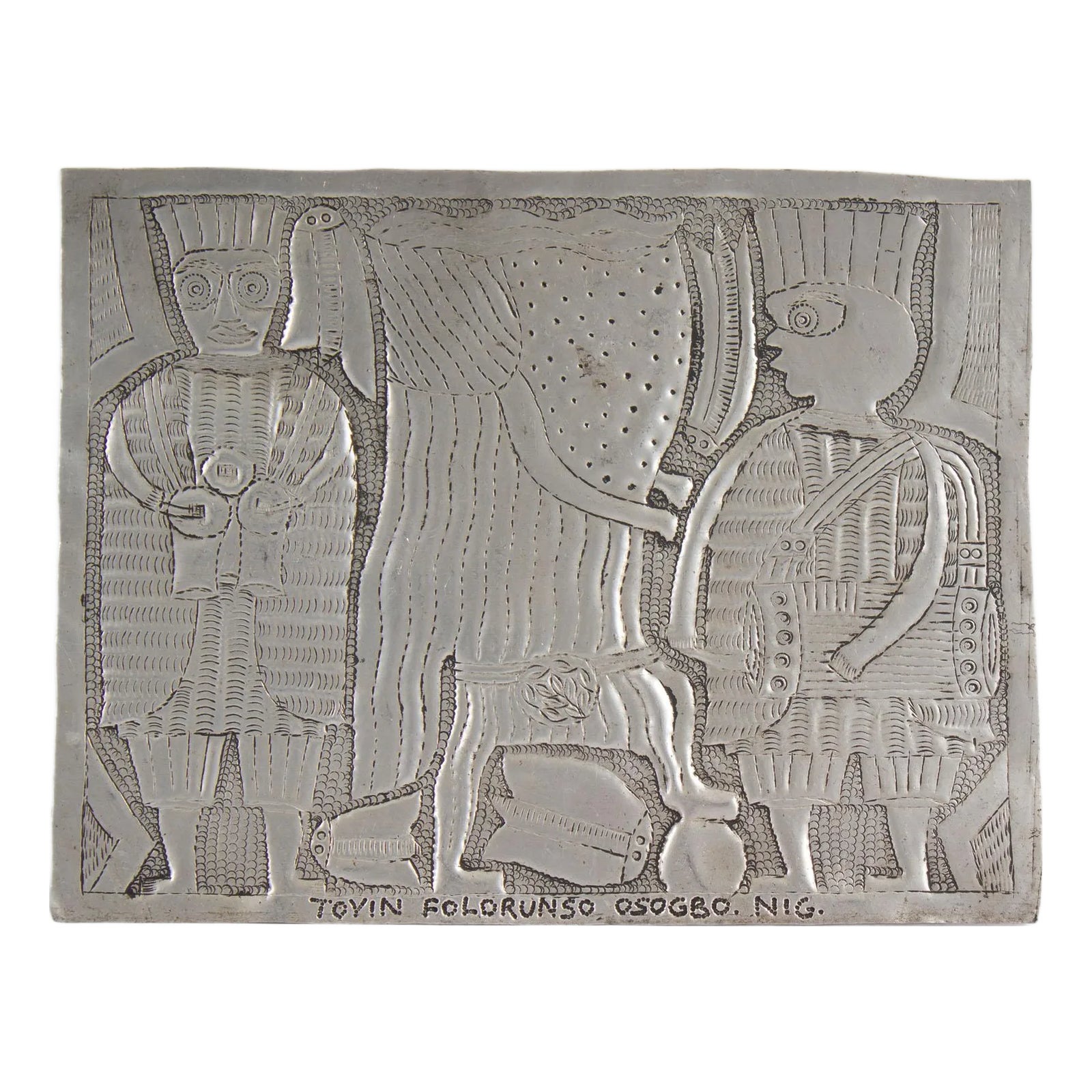 Chased Aluminum Relief Figural Panel by Toyin Folorunso | Chairish