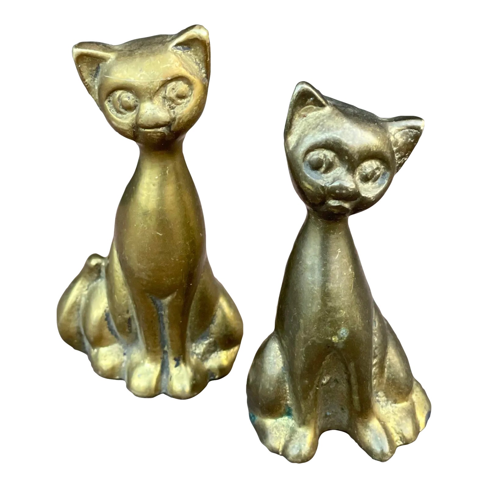 Vintage Mid-Century Cast Solid Brass Kitty Cat Figurines With Big Eyes ...