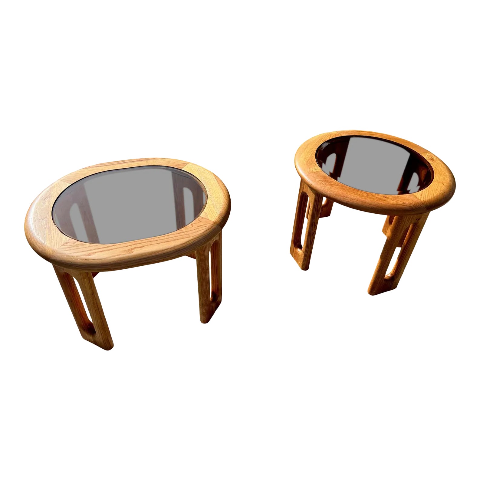 Vintage Pair Solid Oak End Tables Glass Restored 1970s Postmodern ...