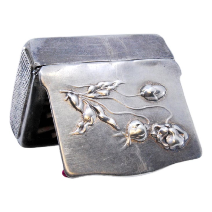 Silver Art Nouveau Matchbox with Flowers on the Lid | Chairish