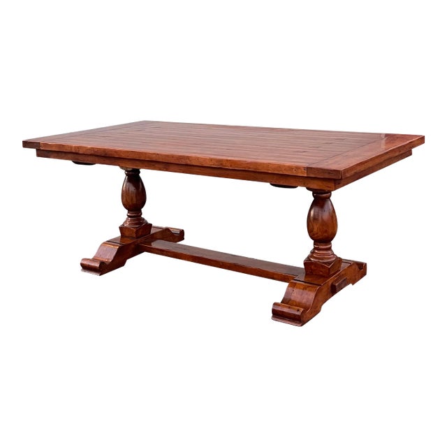 Rustic Farmhouse Planked Farm Trestle Harvest Dining Table | Chairish