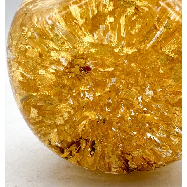 Vintage 23k Gold Leaf Floating Inside Dimpled Blown Glass Paperweight ...