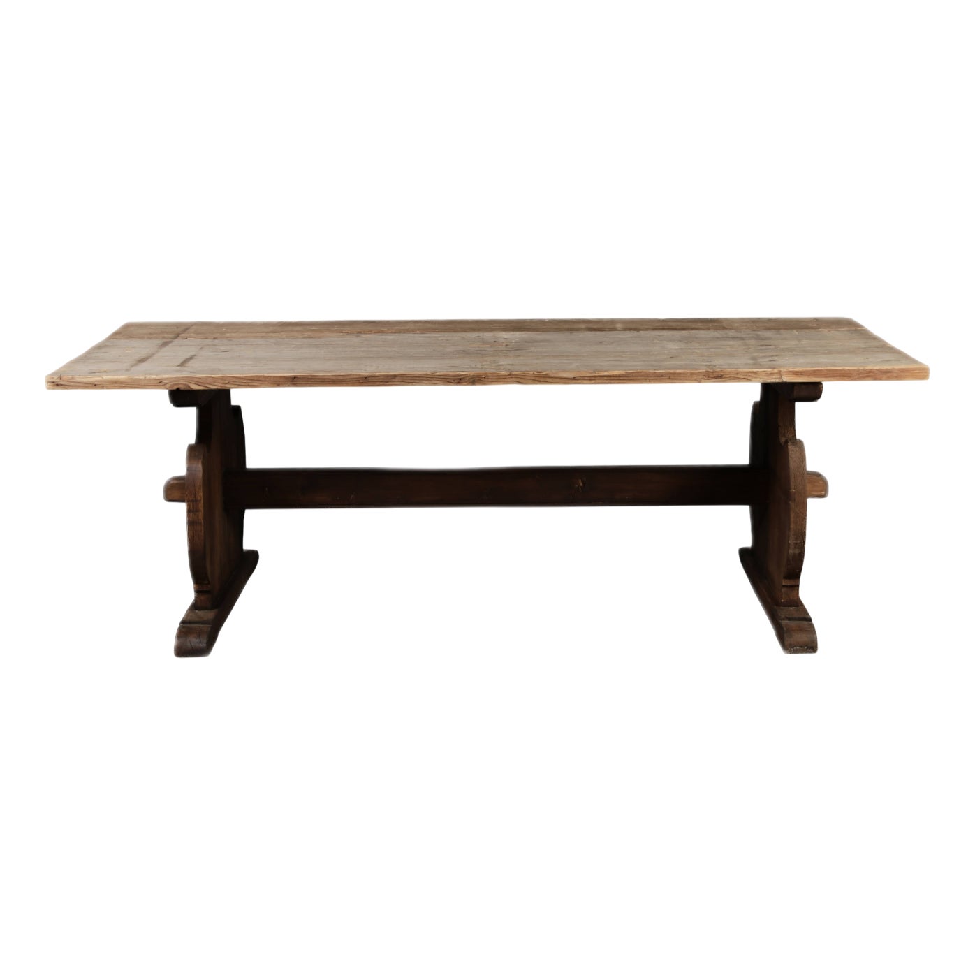 Large Antique Baroque Table with Church-Style Trestle Base in Oak and ...
