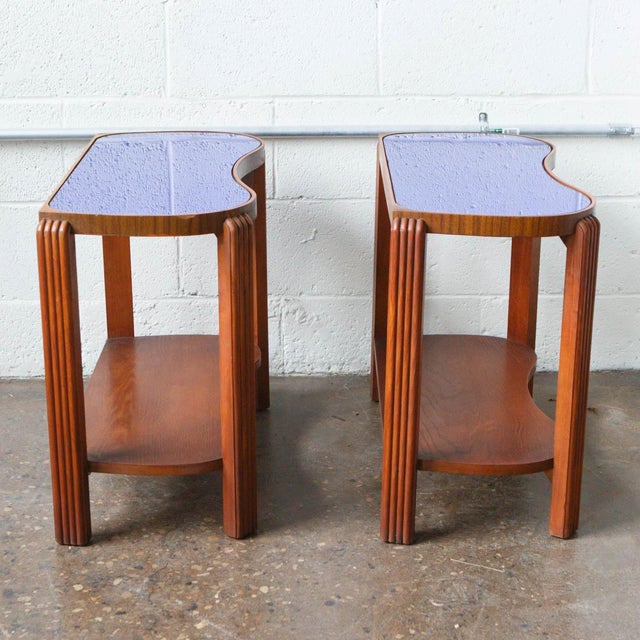 1930s Art Deco Cobalt Blue Glass Kidney Shaped End Tables - Set of 2 ...