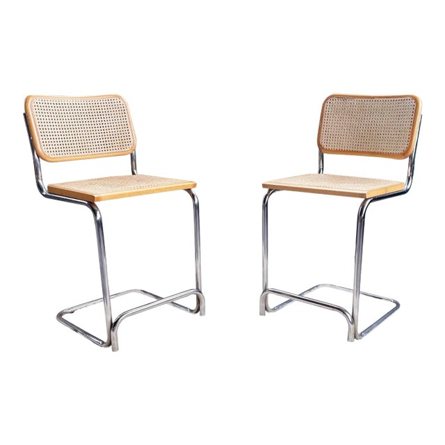 1970s Italian Marcel Breuer Style Cesca Bar Stools - A Pair | Chairish
