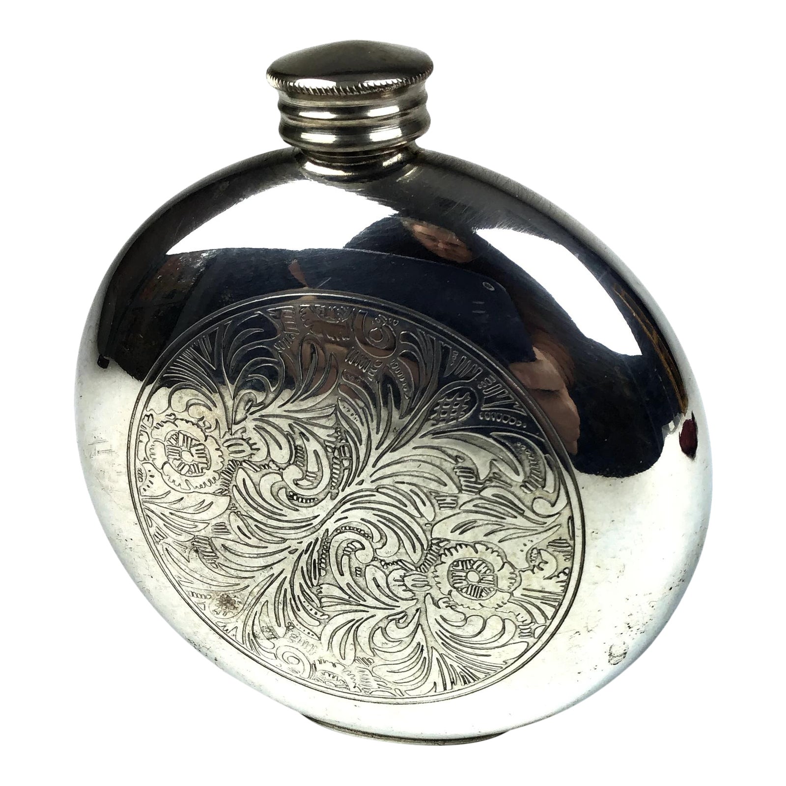 Vintage 1980s Sheffield English Pewter Round Flask | Chairish