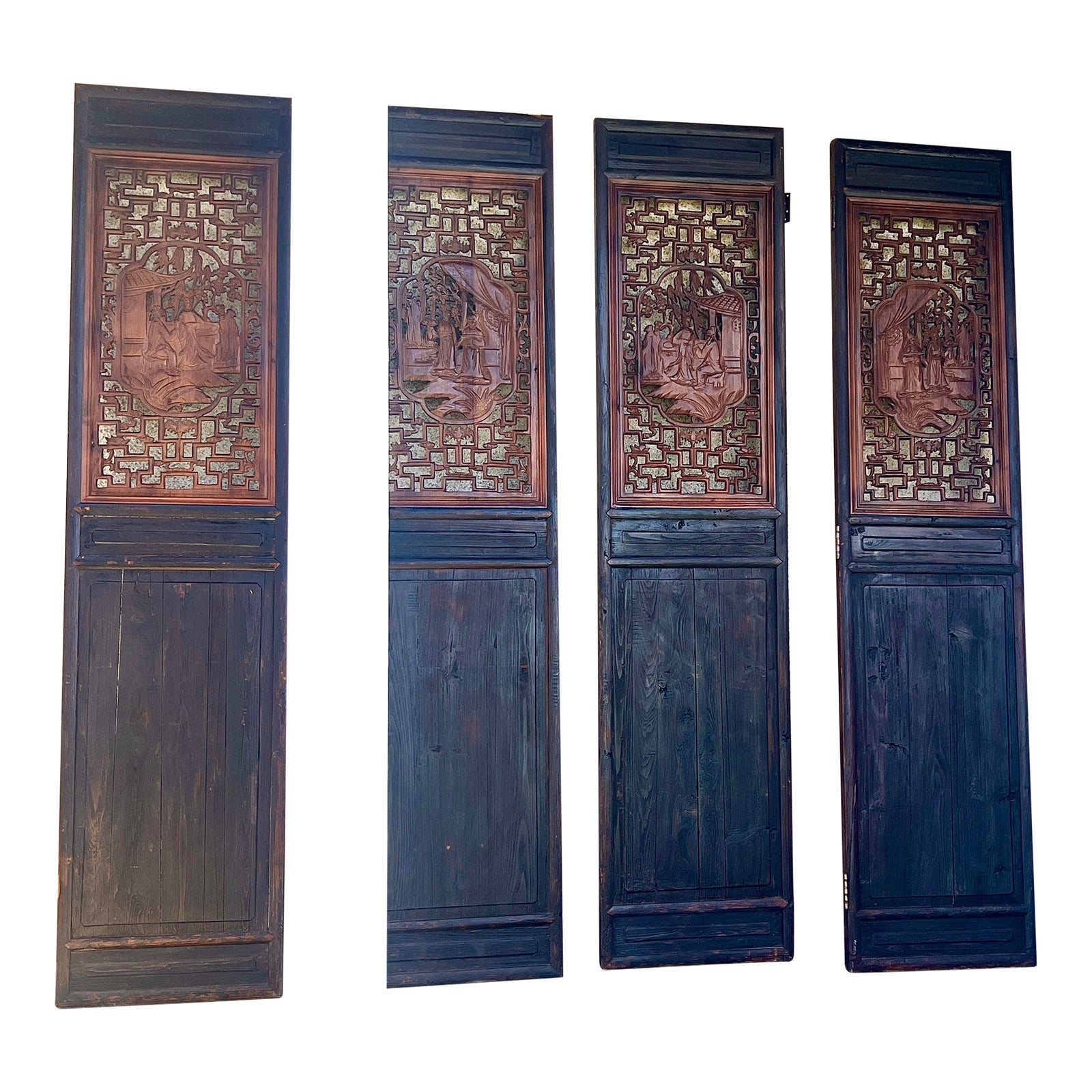 Set of 4 19th Century Chinese Carved Temple Screens With Figural Panels ...