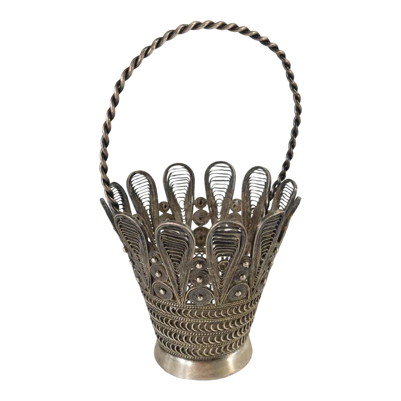Silver Wire Filigree Decorative Basket | Chairish