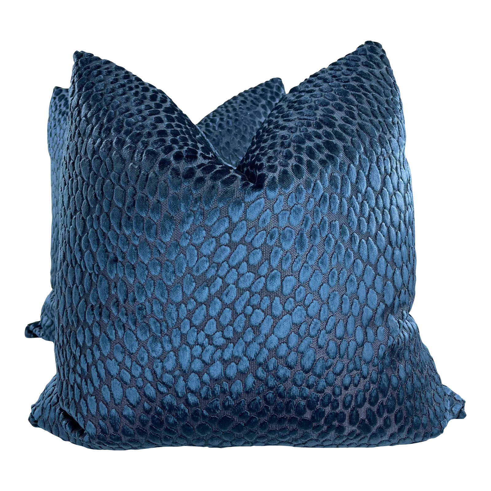 Royal Blue Leopard Cut Velvet 22" Pillows-A Pair | Chairish