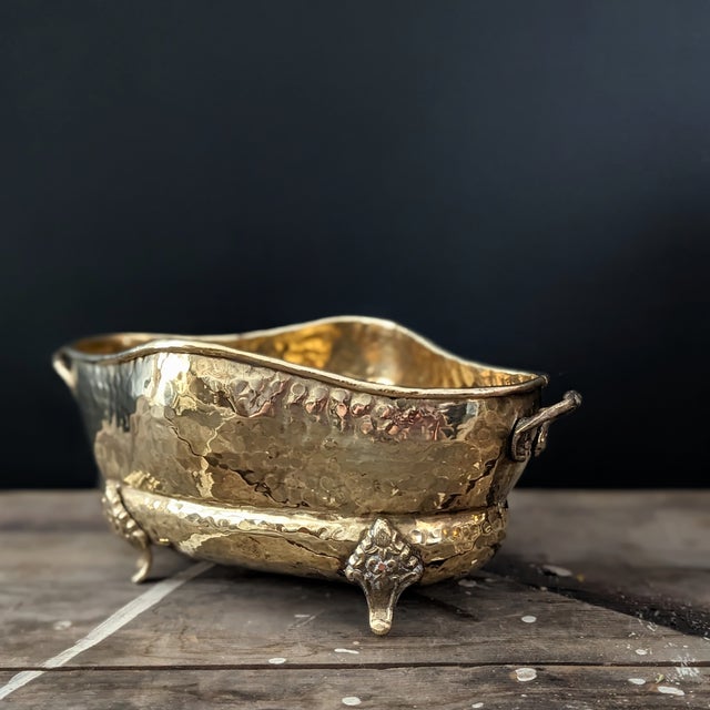 Vintage Hammered Brass Planter Brass Footed Pot | Chairish