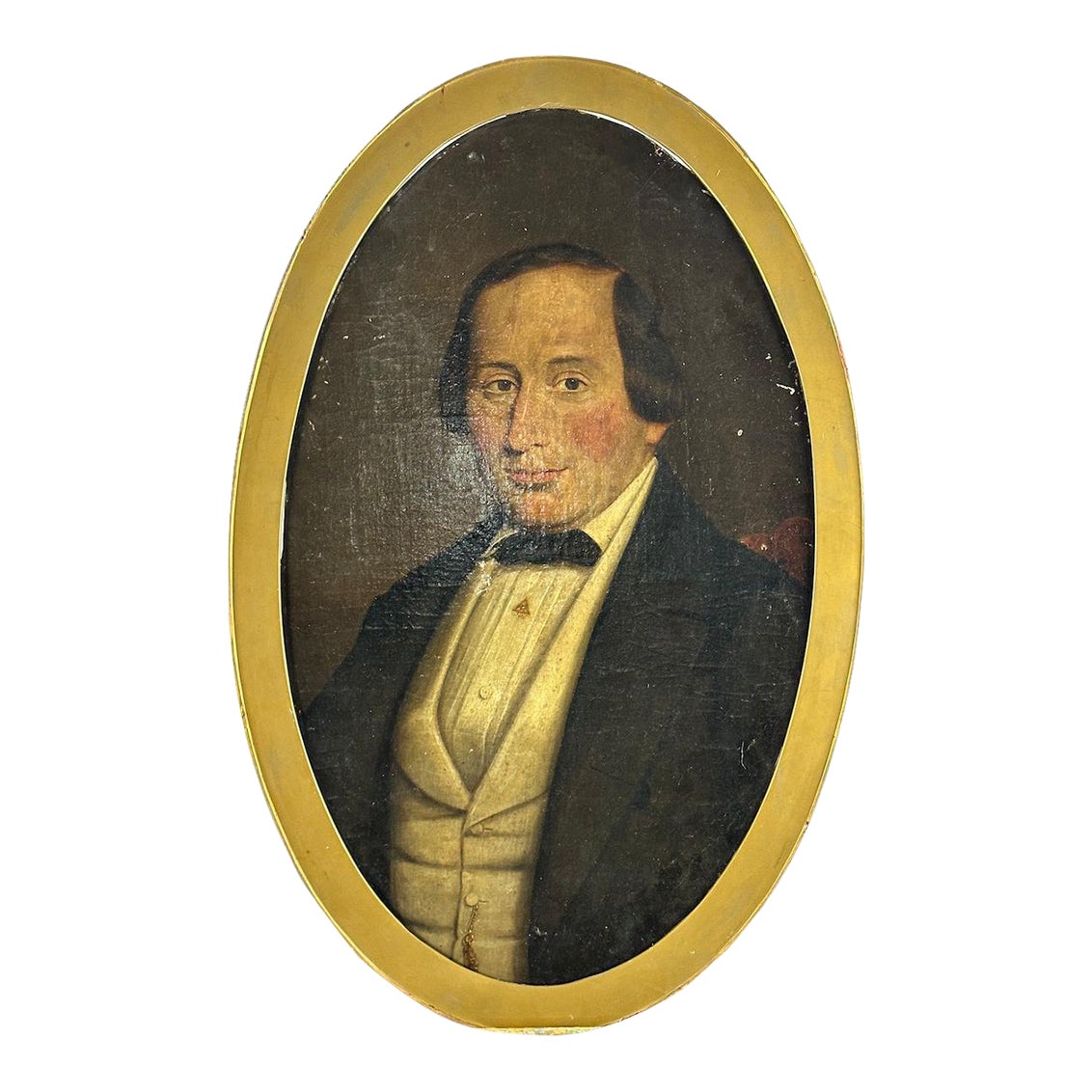 19th Century Male Portrait in Oval Gilt Frame | Chairish