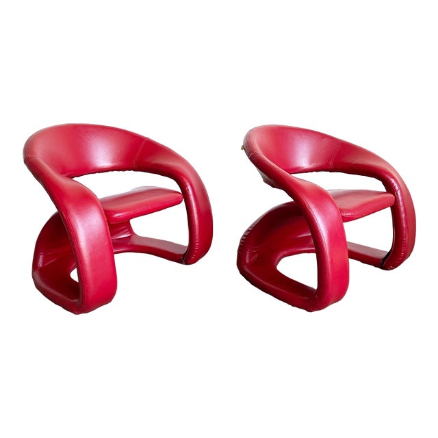 Postmodern Sculptural Red Tongue Arm Chairs - a Pair | Chairish