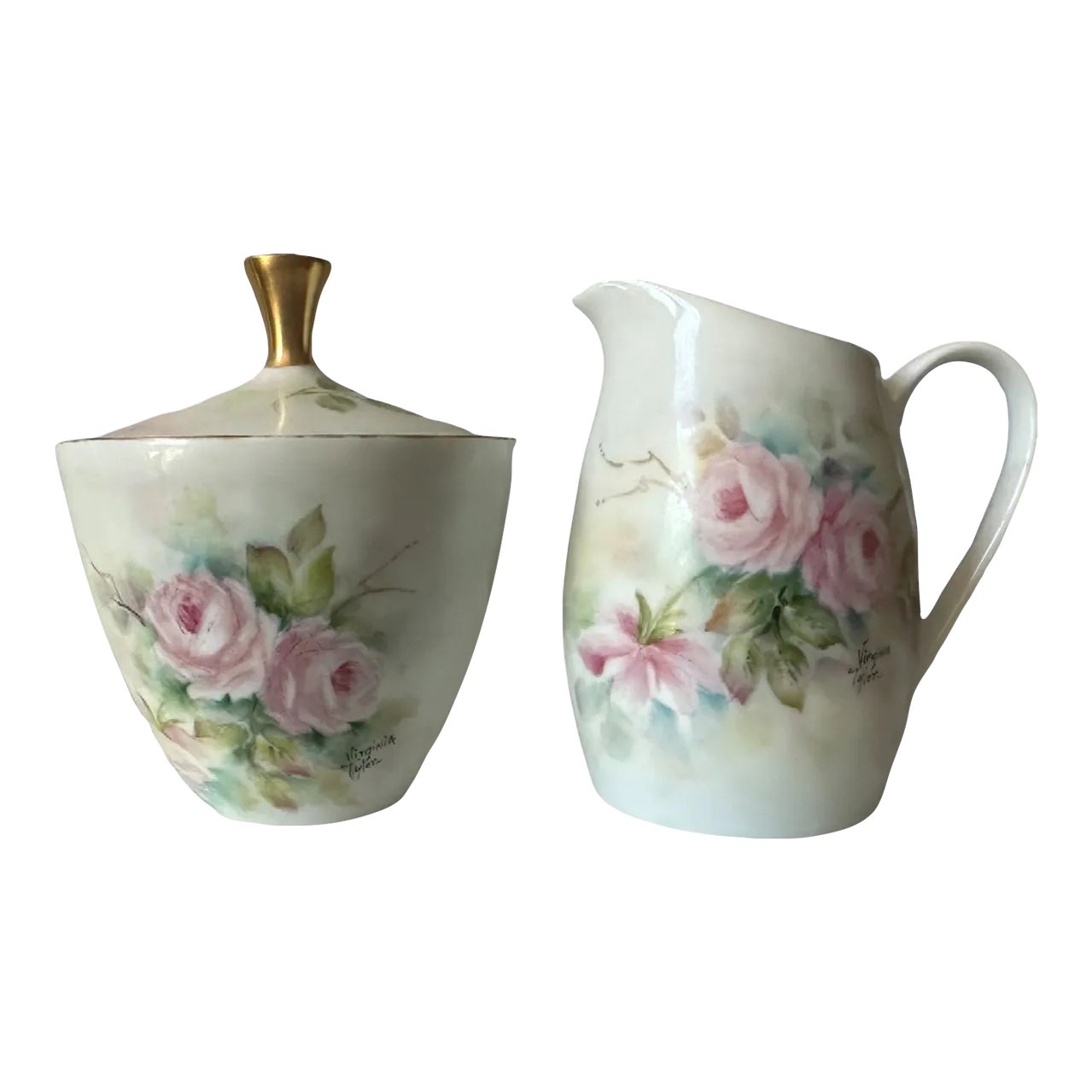 Mid Century Hand Painted Watercolor Roses Creamer & Sugar Set - Germany ...