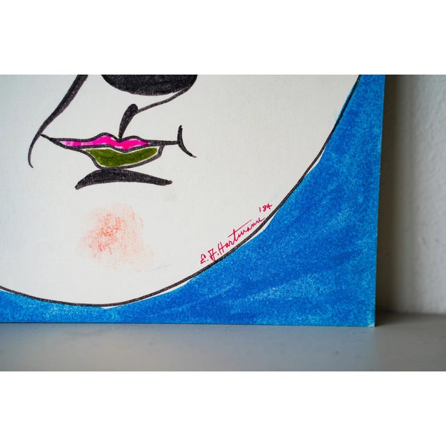 1980s Vintage Drawing Abstract Contemporary Modern Portrait of a Face ...