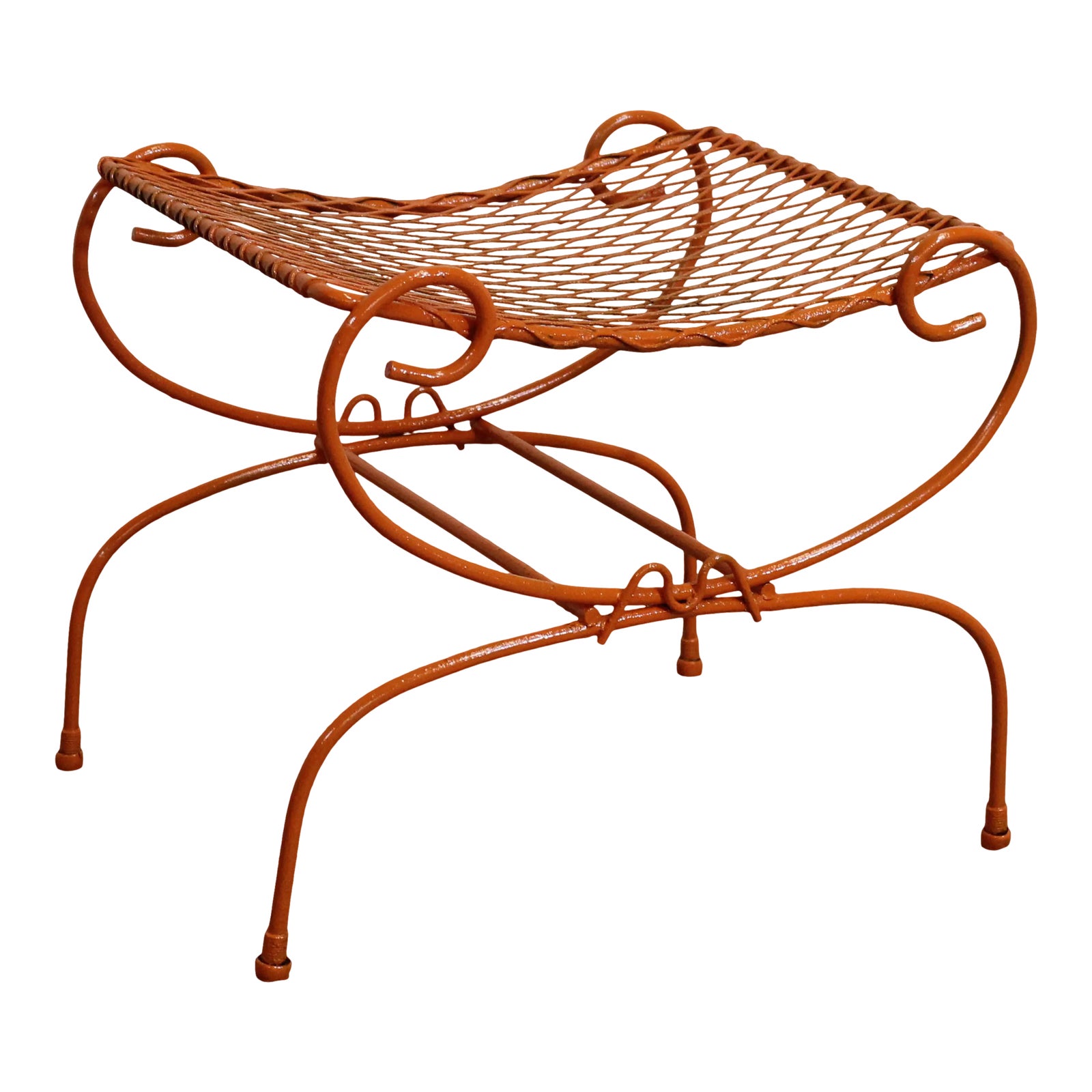 Vintage Mid-Century Modern Atomic Orange Metal Stool | Chairish