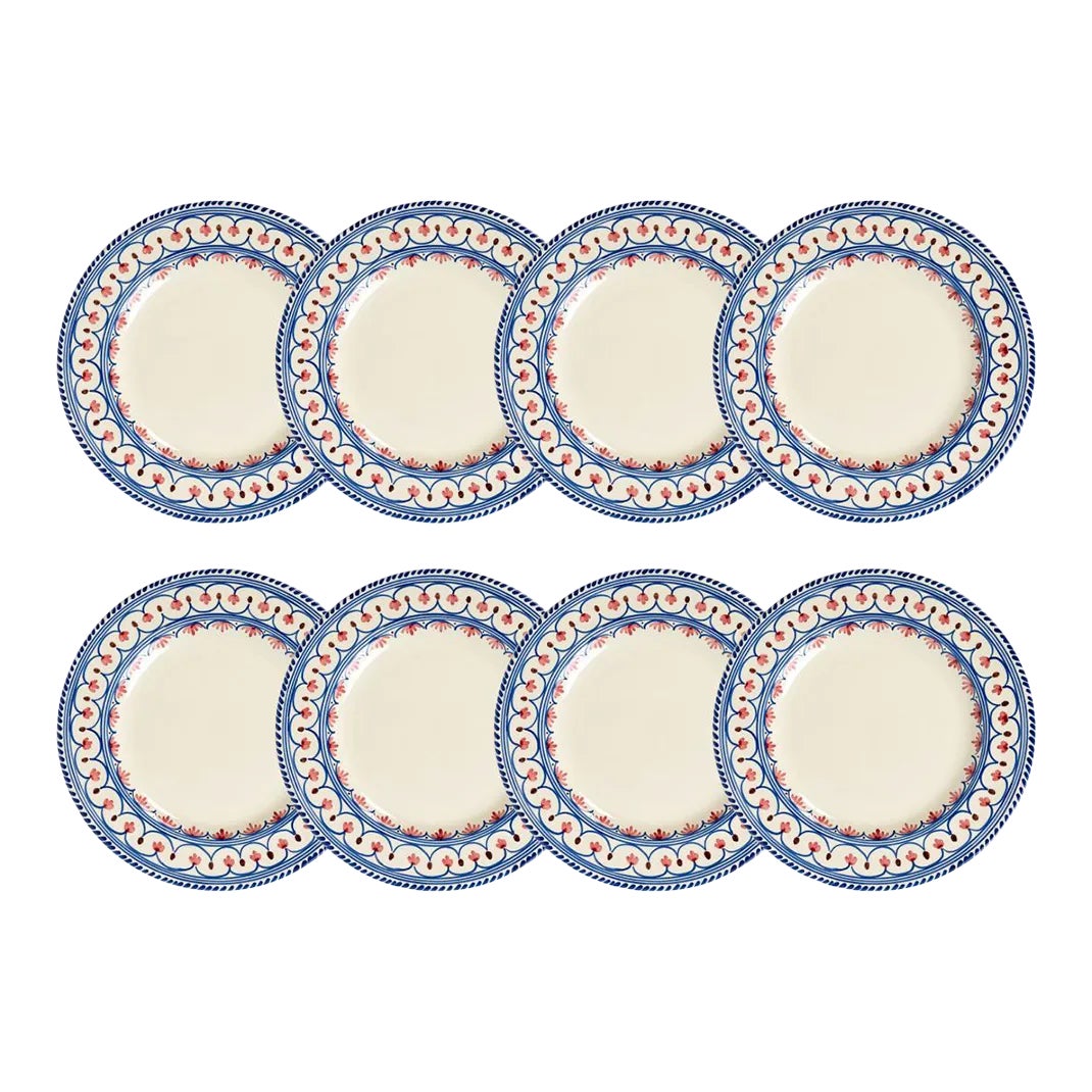 Sharland England Honor Dinner Plate - Set of 8, White and Blue | Chairish