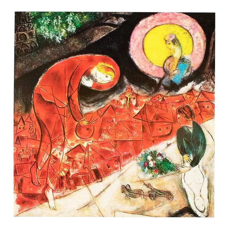 1972 After Marc Chagall "Red Roofs", Full-Color Parisian Print | Chairish