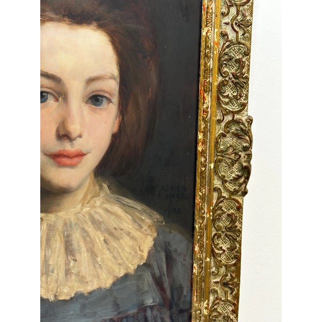 Late 19th Century British Oil Painting Portrait of a Young Lady Blue ...