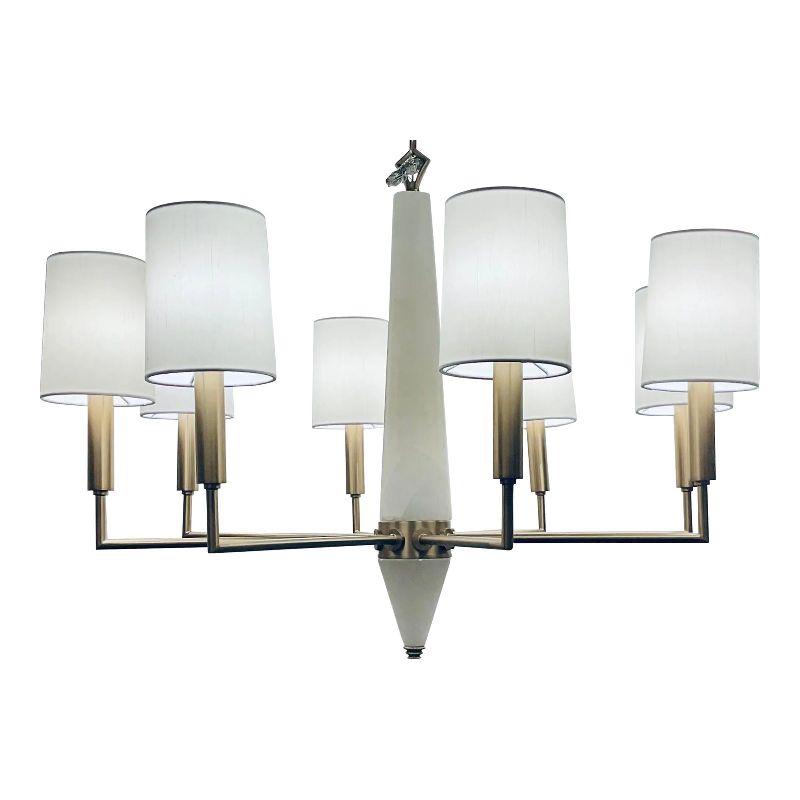Revelation Modern Satin Brass and Alabaster Gathering Chandelier | Chairish