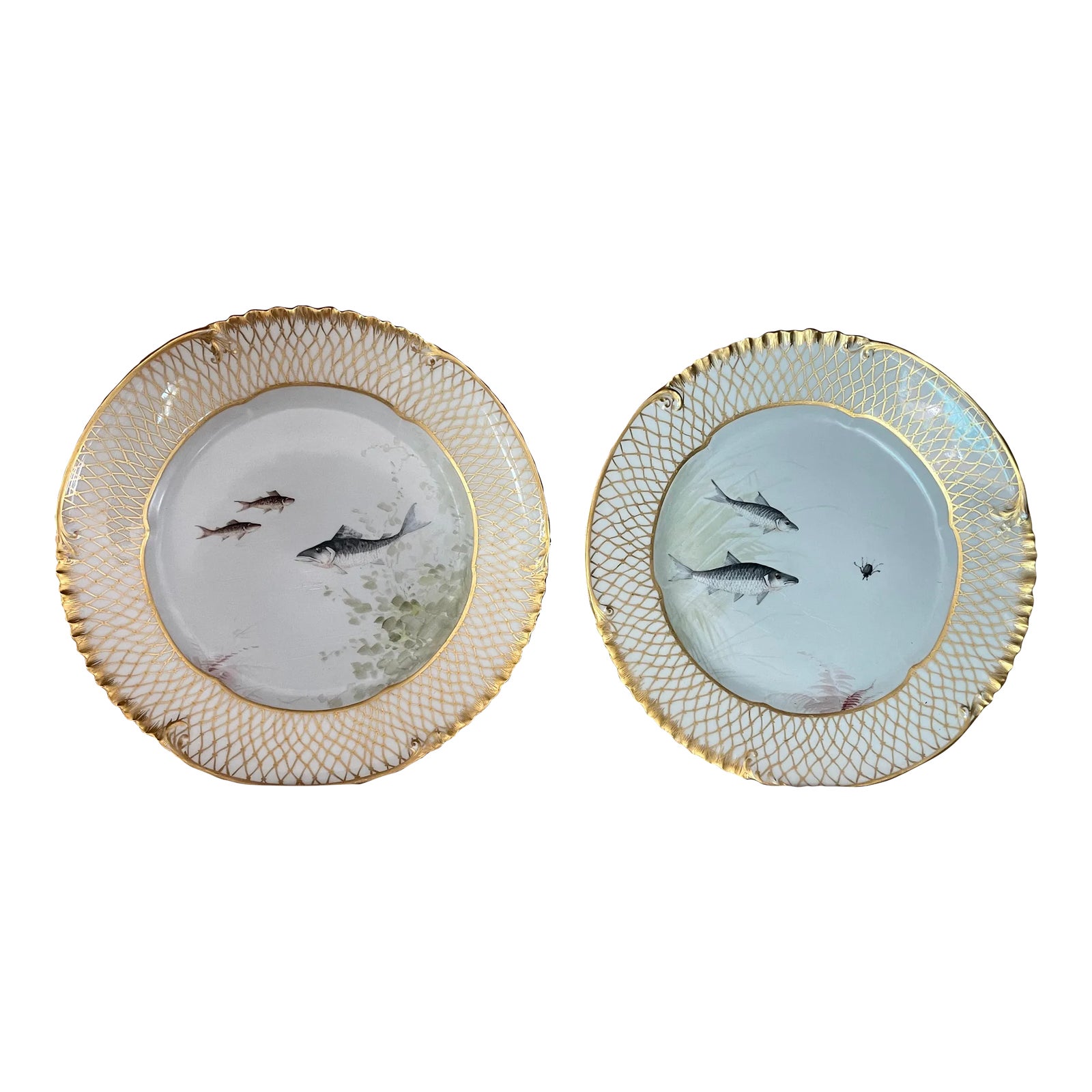 Antique French Limoges Fish Plates- Set of 2 | Chairish
