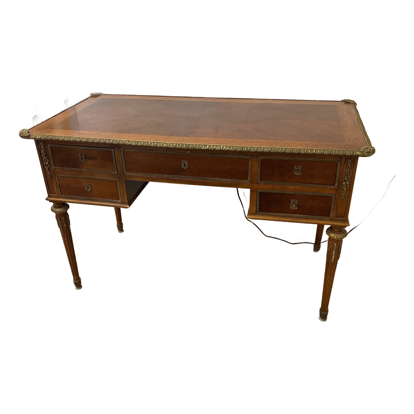 1900s Antique French Mahogany Writing Desk With Beautiful Brass Armilou ...