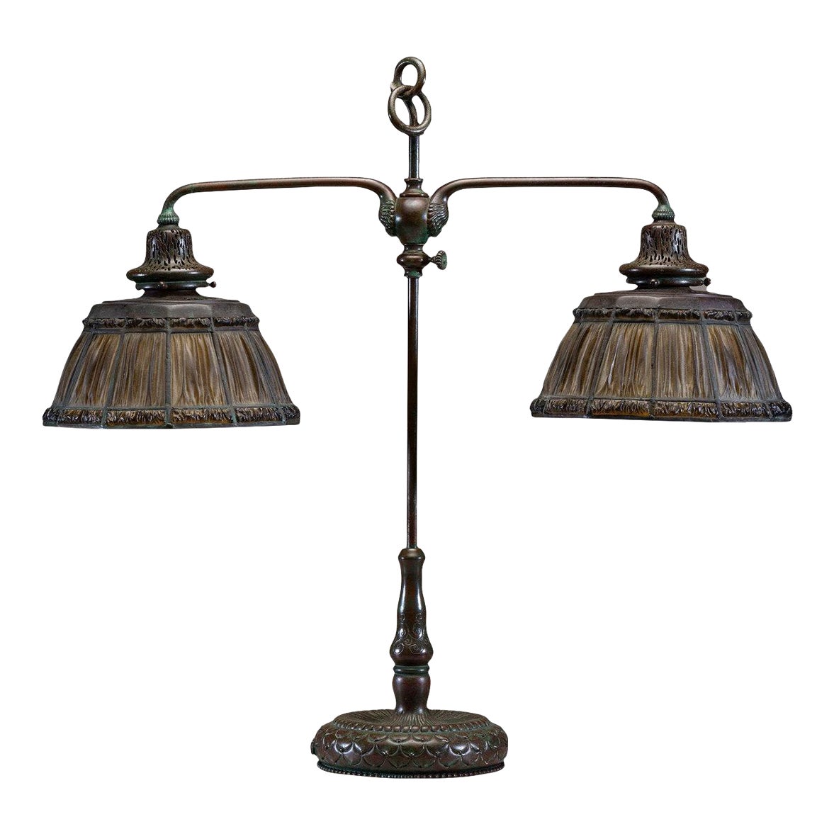 1920s Linenfold Double Student Table Lamp Tiffany Studio | Chairish