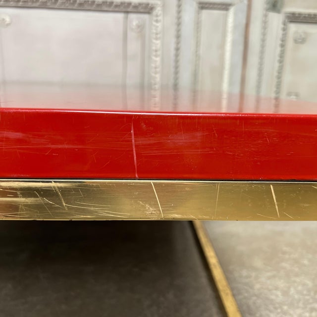 French 1970s Red Lacquer and Brass Coffee Table | Chairish