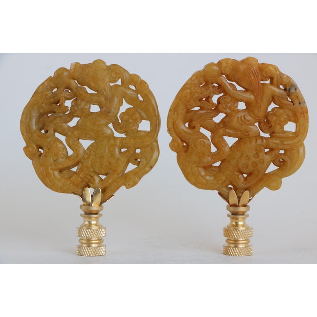 Chinese Goddess Carved Stone Lamp Finials - a Pair | Chairish