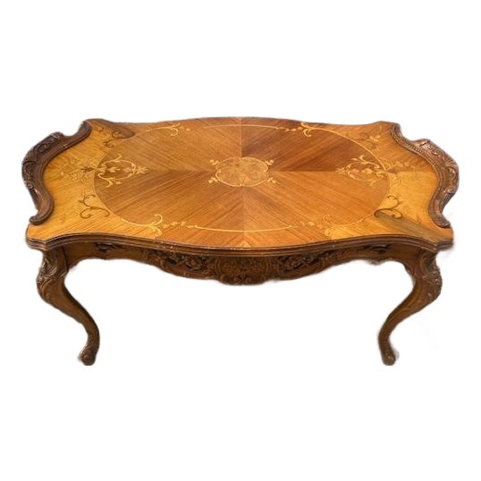 Antique 1940s Italian Walnut Hand-Carved Coffee Table | Chairish