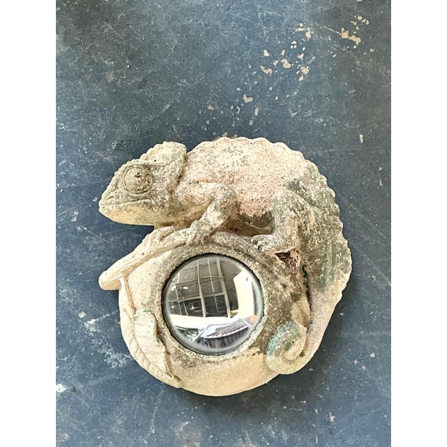 Vintage Cast Concrete Lizard Convex Mirror | Chairish