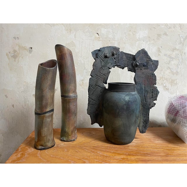 Matthew Lovein Raku Studio Pottery Vessels - a Pair | Chairish