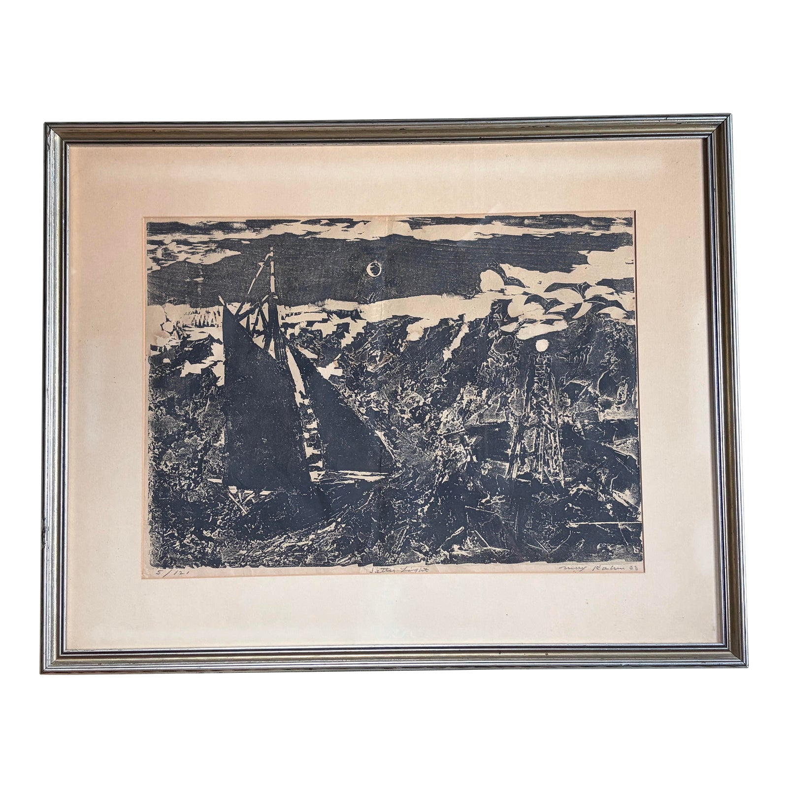 Max Kahn Signed Woodcut Print, 1963 – Abstract Mid-Century Modern ...