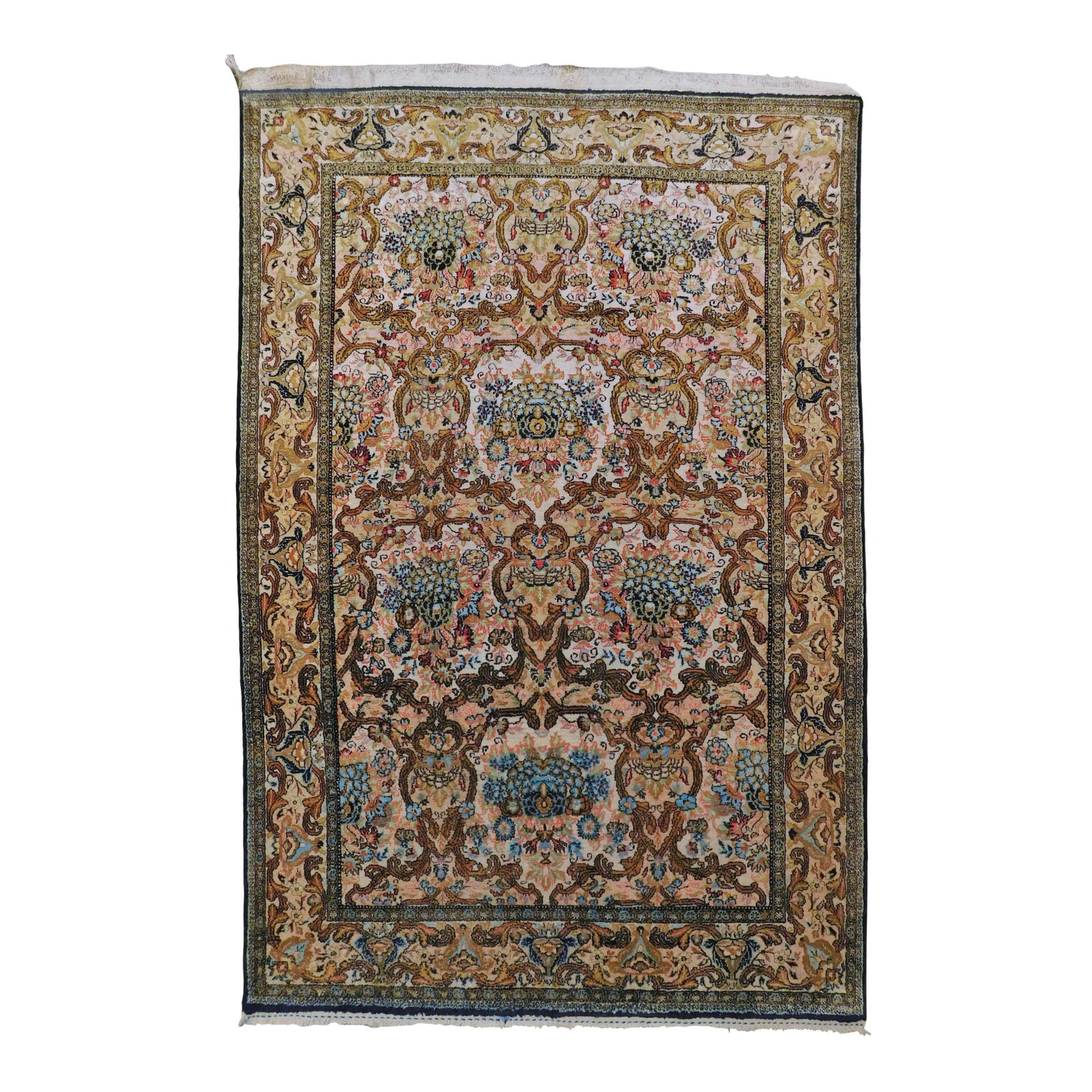 Vintage Hand Knotted Persian Silk Area Rug | Chairish