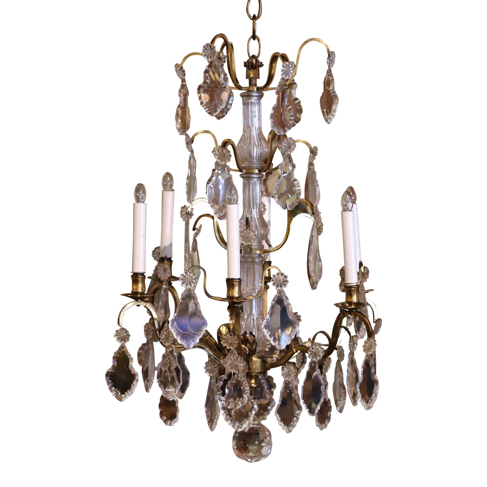 19th Century French Napoleon III Cut Crystal and Bronze Six-Light ...