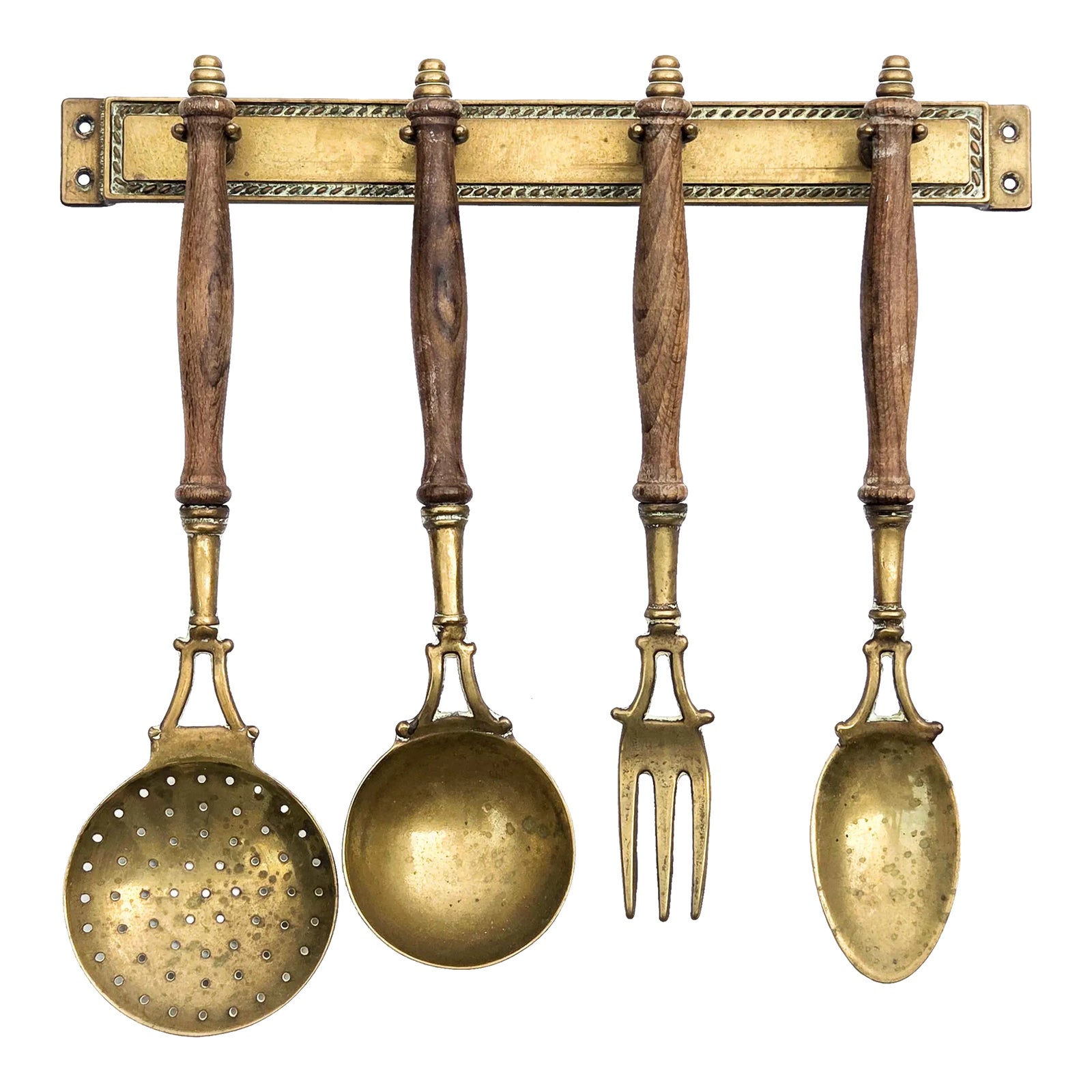 Antique French Cooking Utensils Brass With Wooden Handles - Set of 5 ...