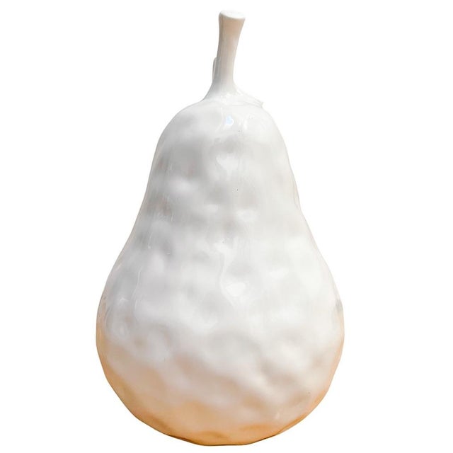 Large Scale White Glazed Ceramic Pear Decorative Object | Chairish