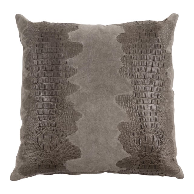 Le-Coterie Embossed Croc Grey Suede Pillow | Chairish