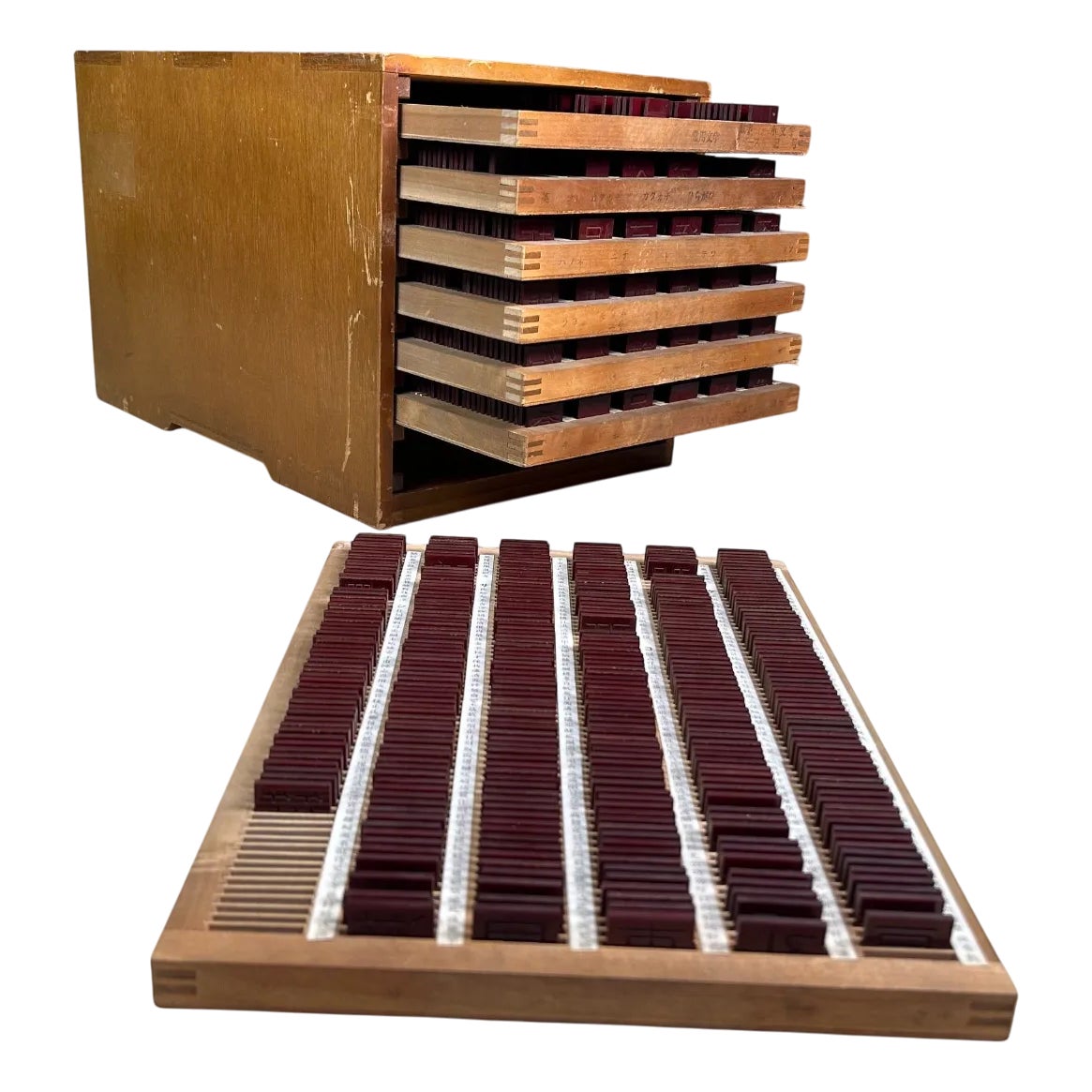 Wooden Letterpress Drawer, Japan, 1970s | Chairish
