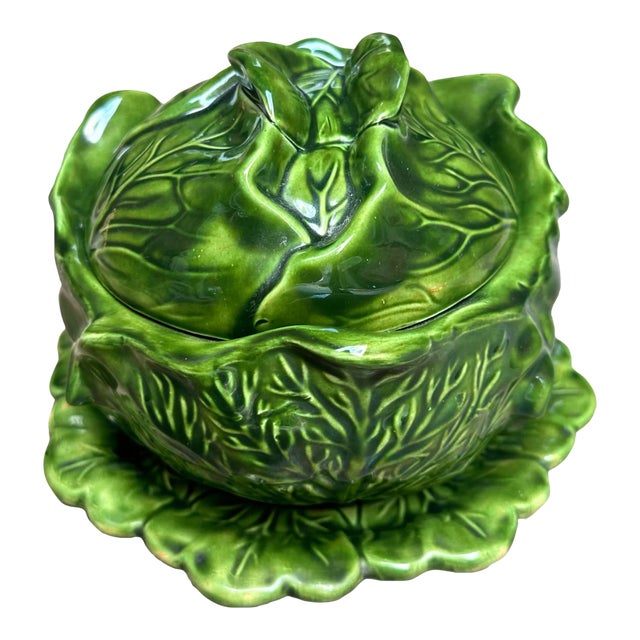 1970s Vintage Holland Mold Cabbage Ware Green Ceramic Tureen With Plate ...