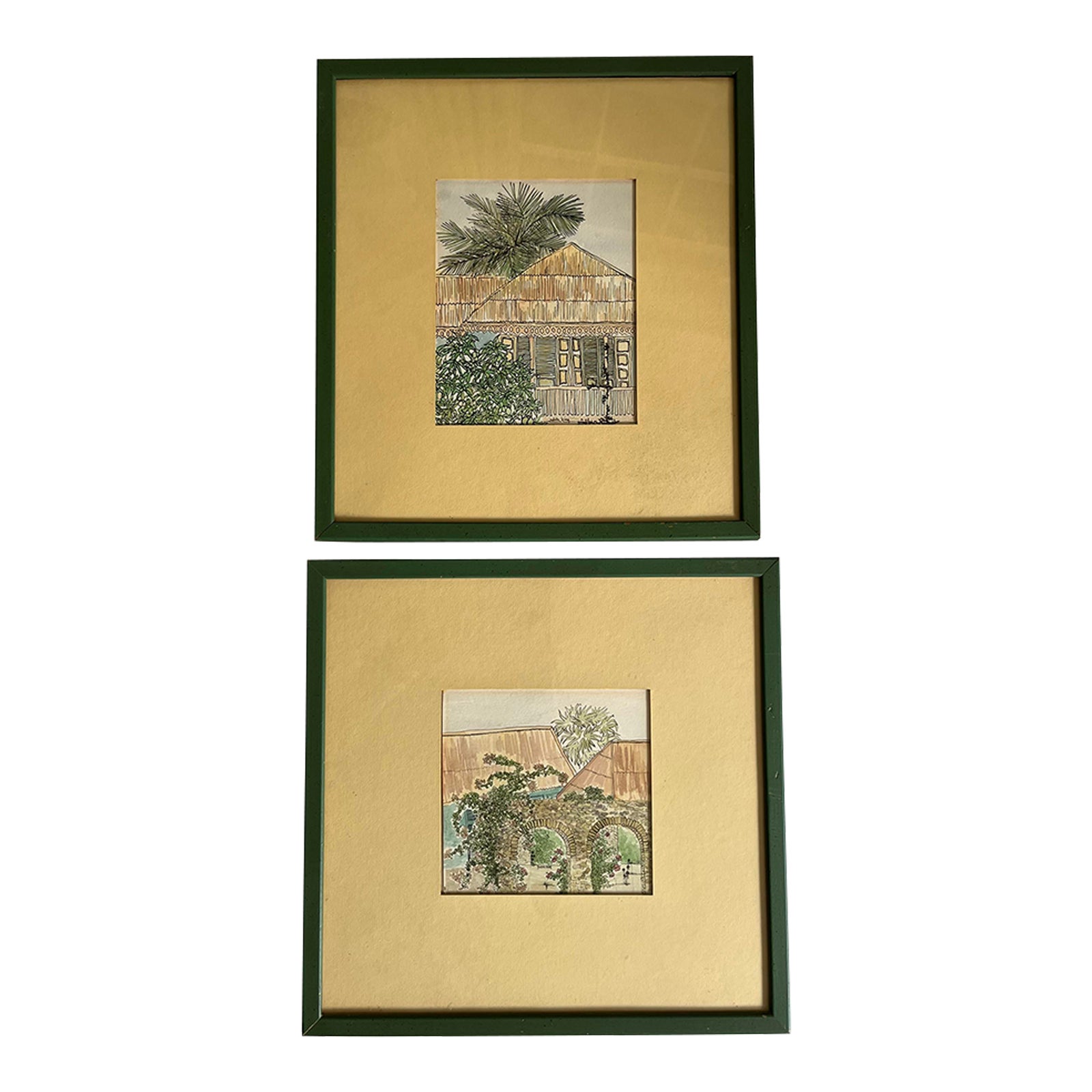 1980s Vintage Pen and Ink Watercolor Paintings by Judith King, Signed ...