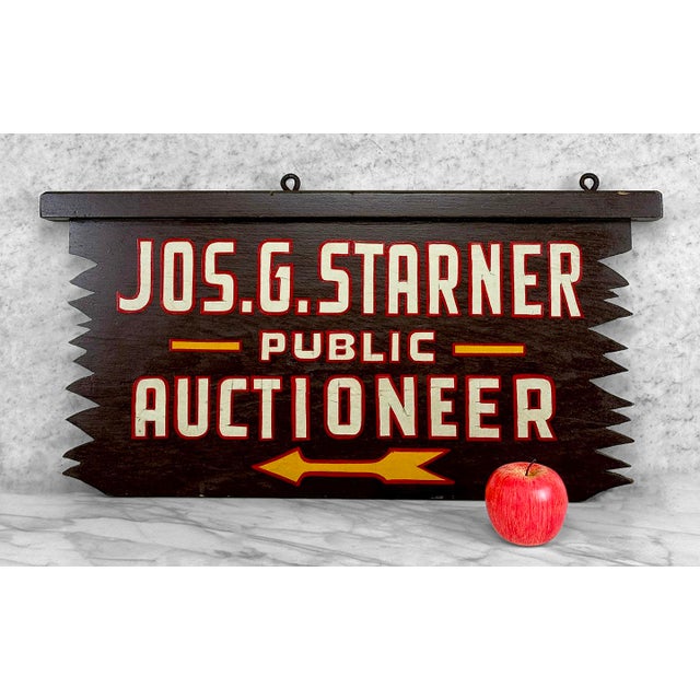 Vintage Folk Art Wood Double Sided Auctioneer Hanging Sign | Chairish