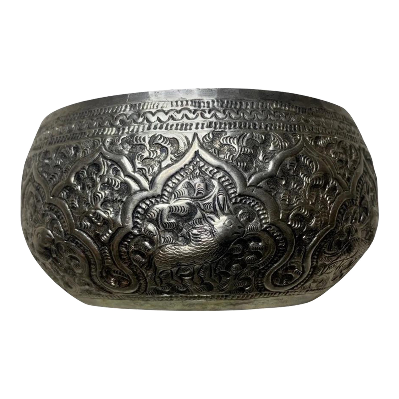 Early 20th Century Antique Thailand Repousse Silver Metal Offering Bowl ...