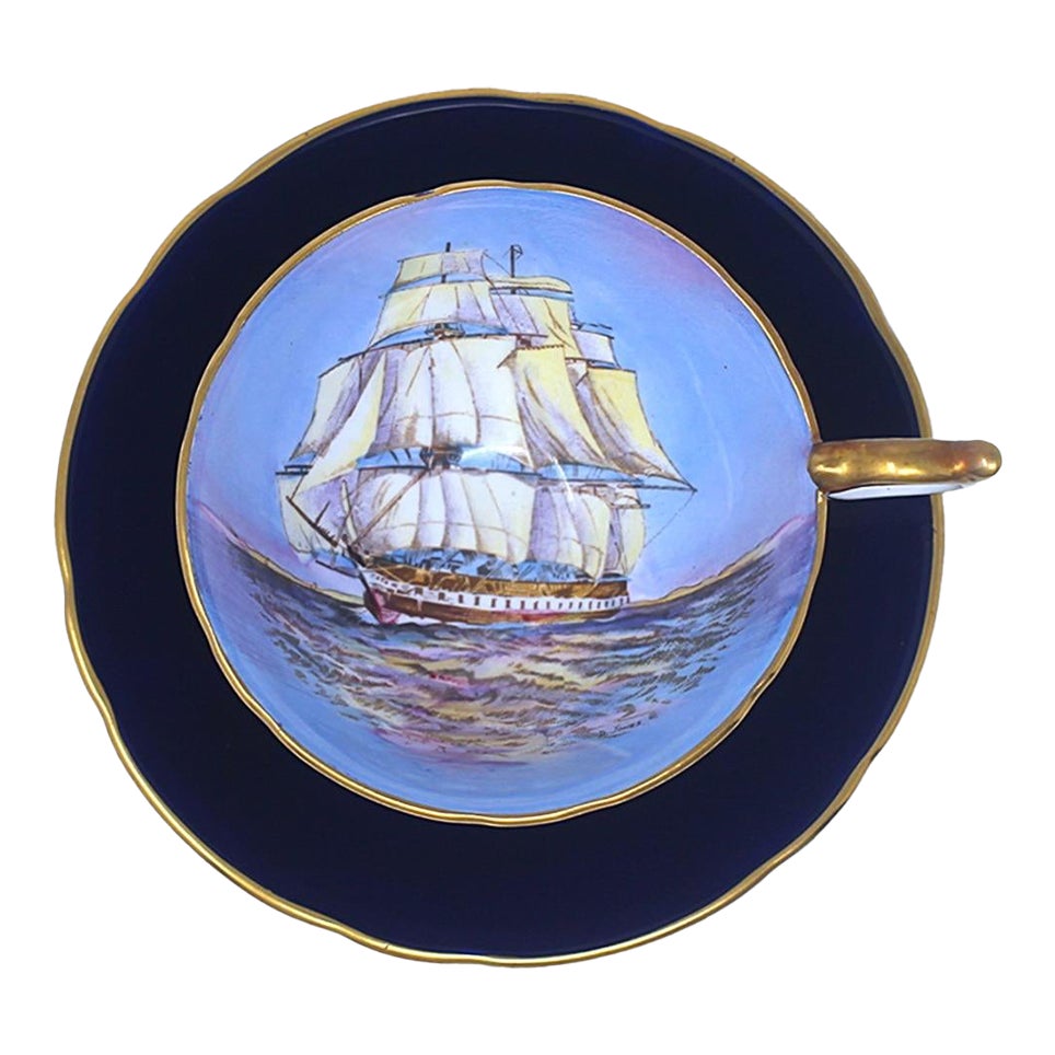 1960s Aynsley Hand Painted Sailing Clipper Tea Cup and Saucer | Chairish