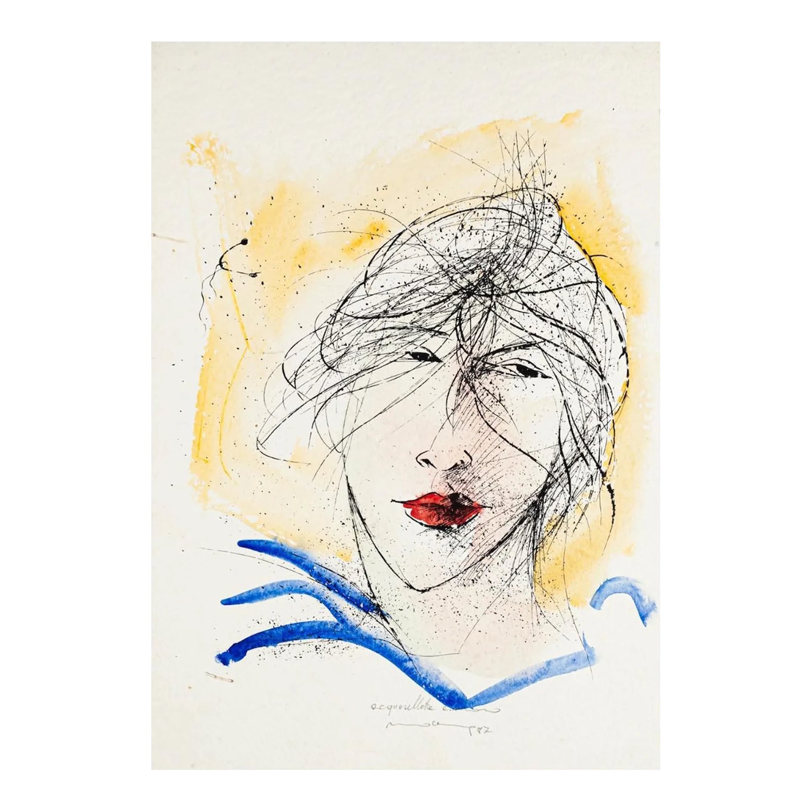 Woman's Face - Original Lithography by Mario Ceriacca - Late 20th ...