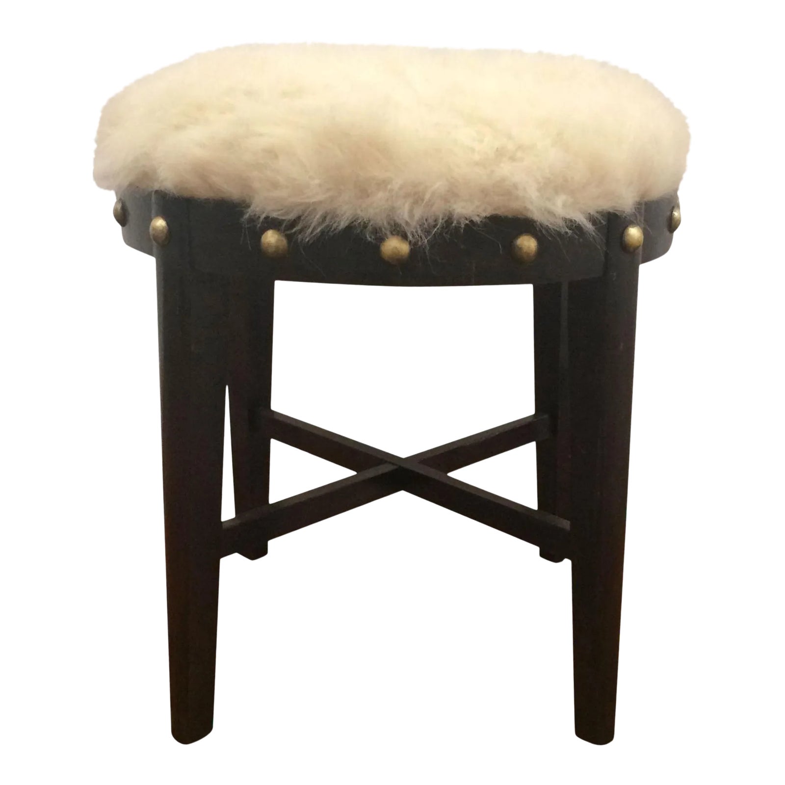 Mid Century Stool With Faux Fur | Chairish