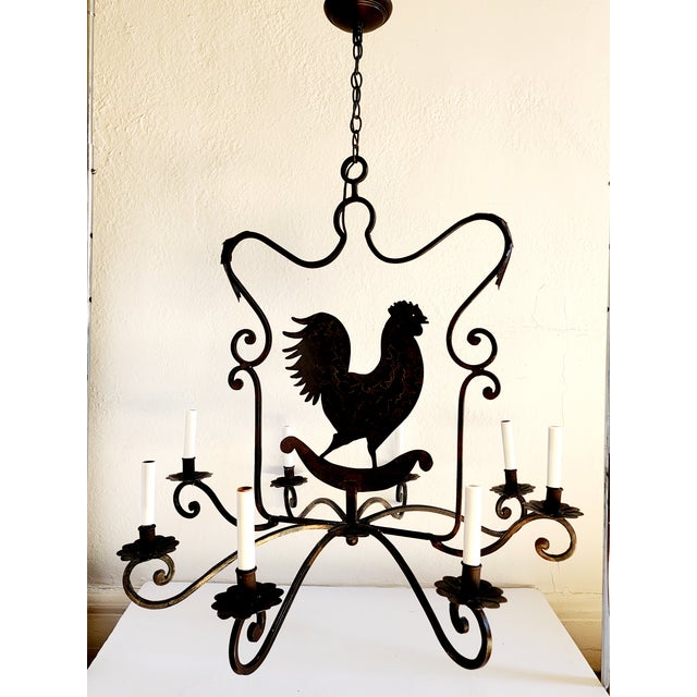 Vintage French Country Style Gilt Wrought Iron Rooster Chandelier ...
