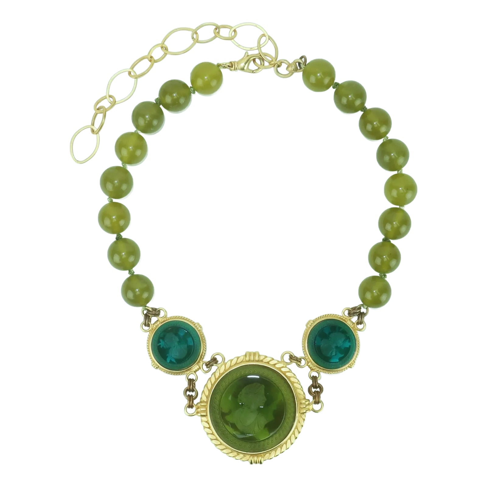 1990s Extasia Victorian Inspired Classical Green Glass Intaglio ...