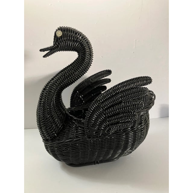 Mid 20th Century Black Wicker Swan | Chairish